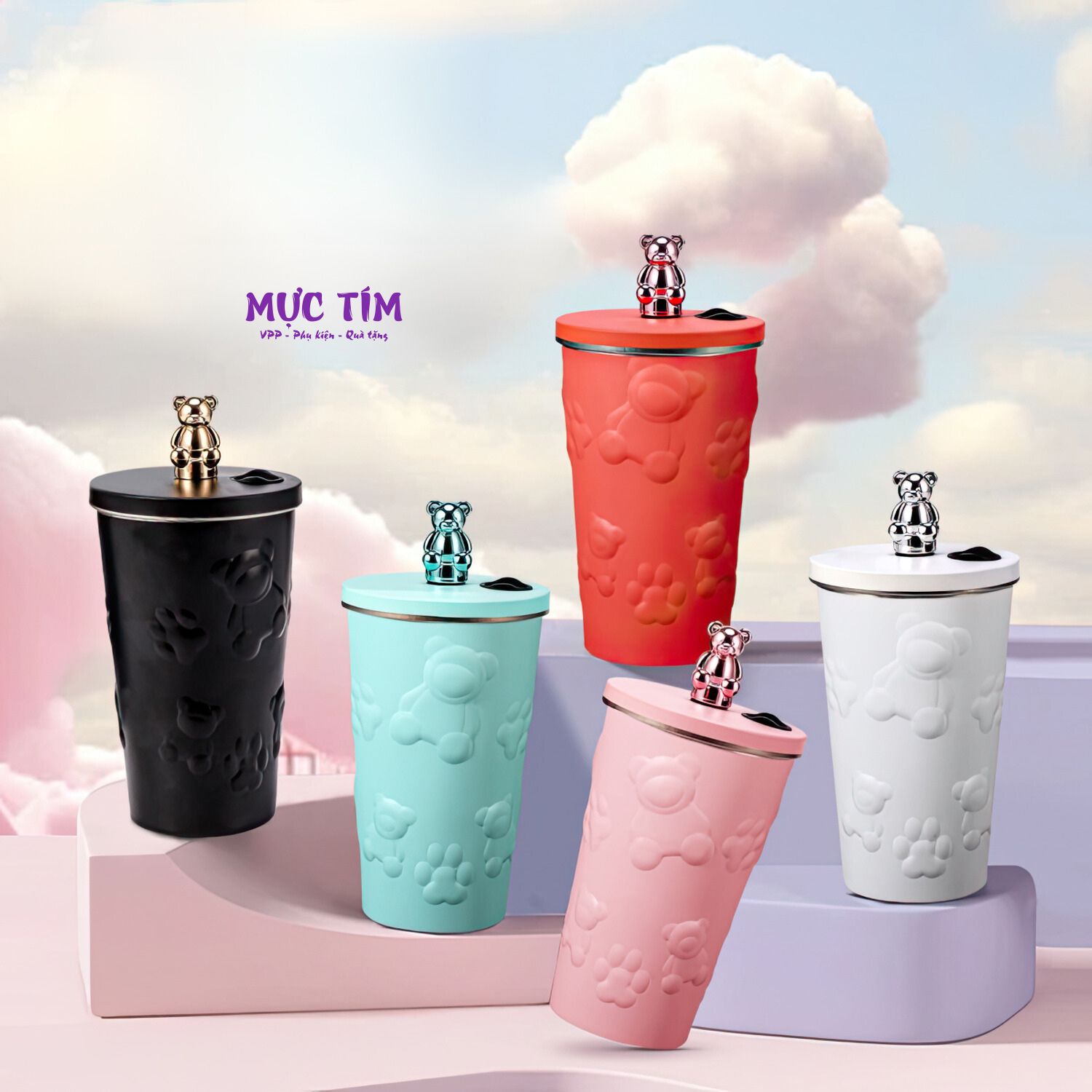 Bình giữ nhiệt – ly giữ nhiệt gấu in nổi