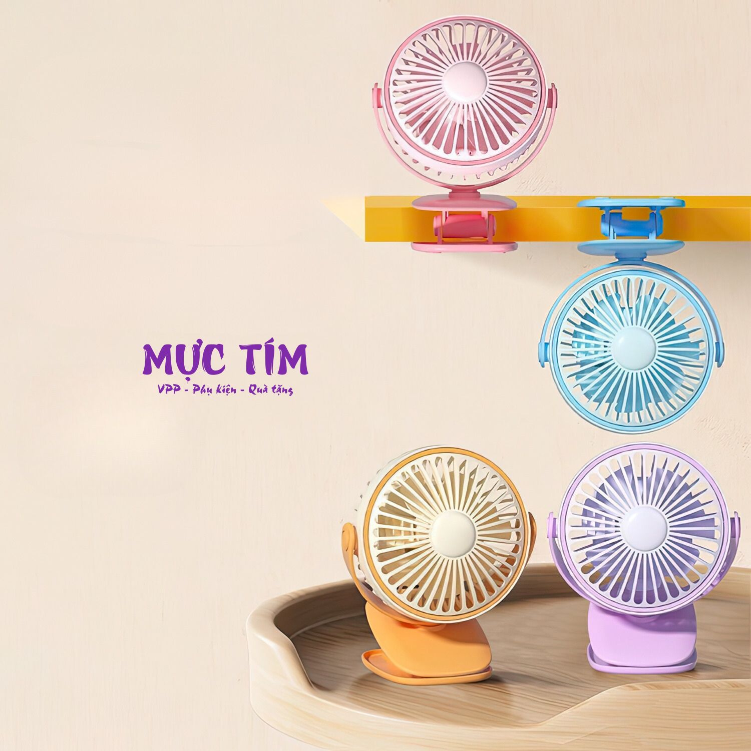 Quạt kẹp tích điện 360 độ