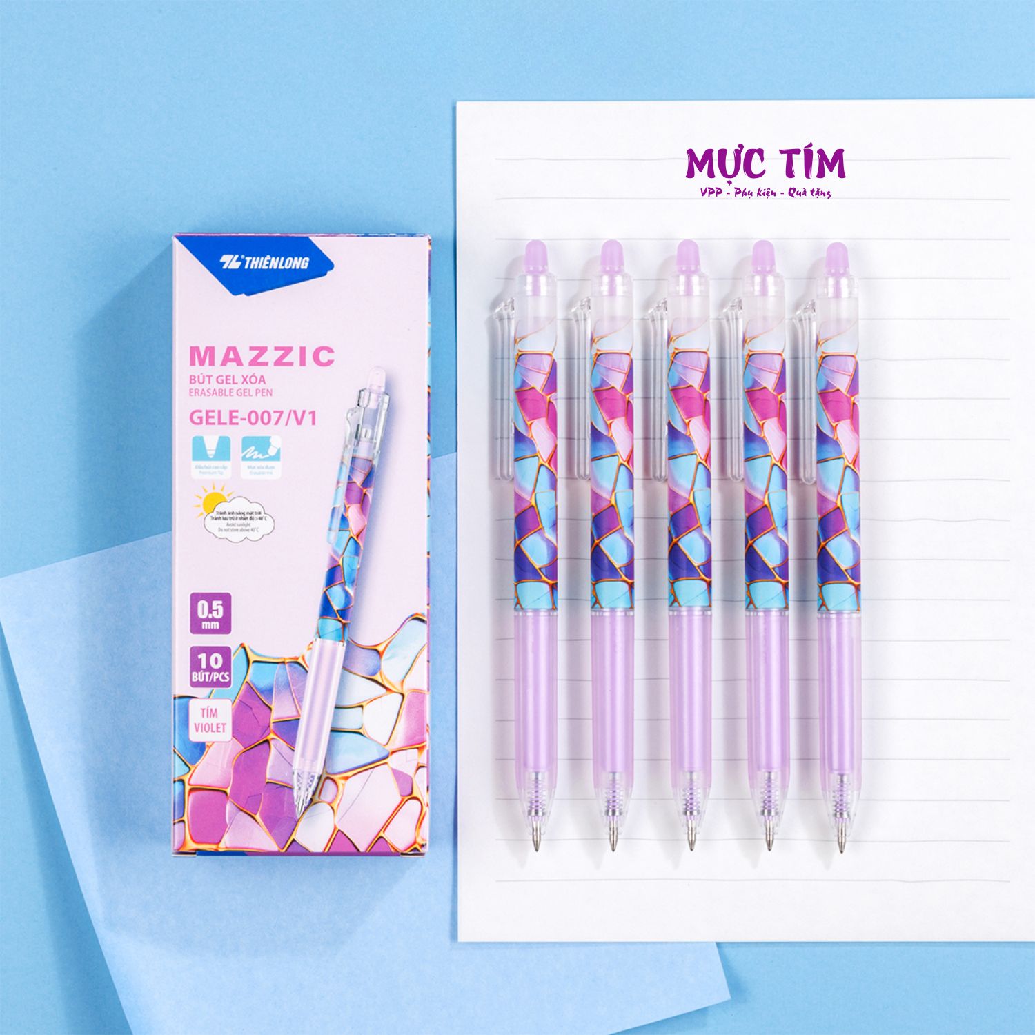 Bút gel xóa được Mazzic Thiên Long 0.5mm Mực Tím GELE-007/V1