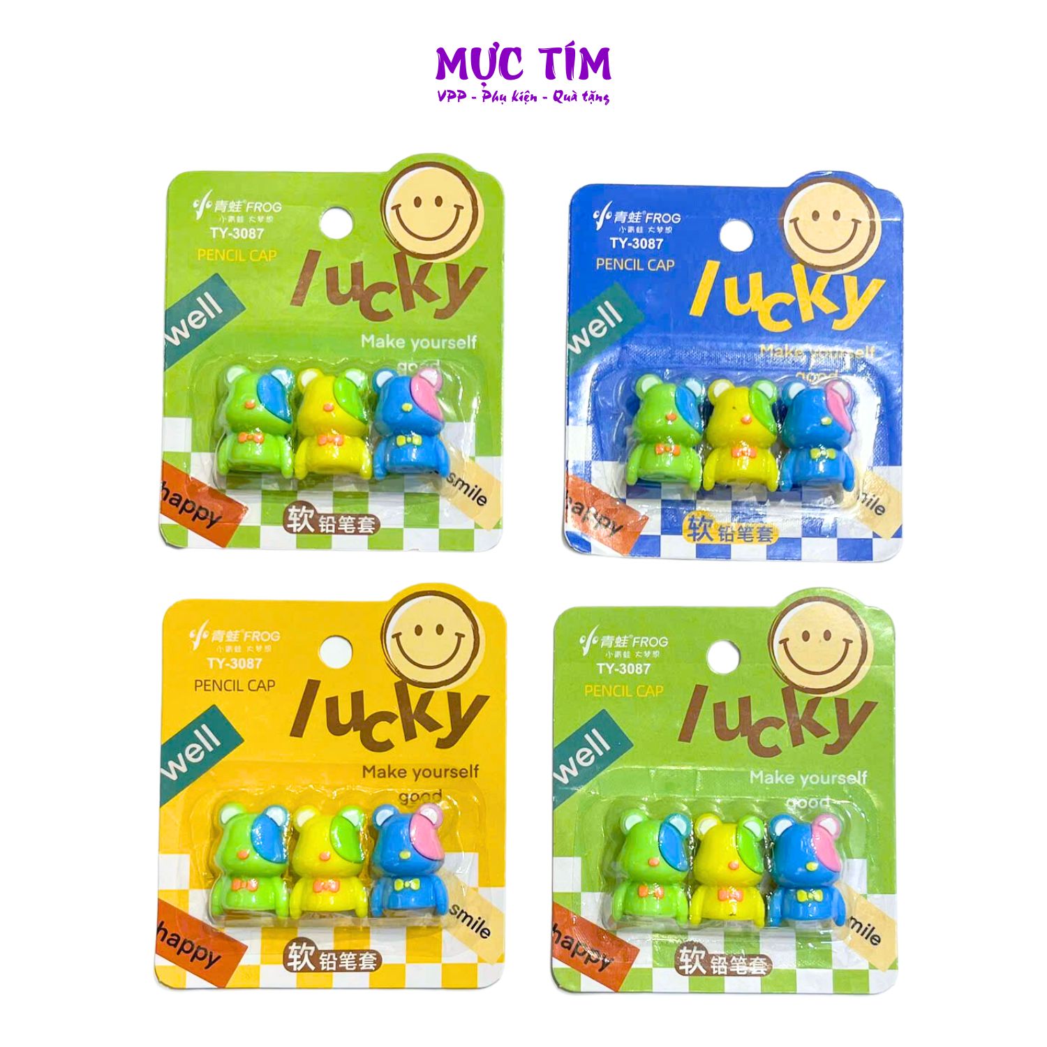 Đậy nắp bút chì set 3 cái hình con gấu